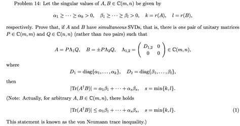 Solved Problem Let The Singular Values Of A BC M N Be Chegg Com