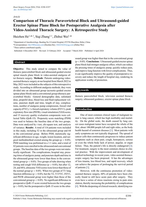 Pdf Comparison Of Thoracic Paravertebral Block And Ultrasound Guided Erector Spinae Plane