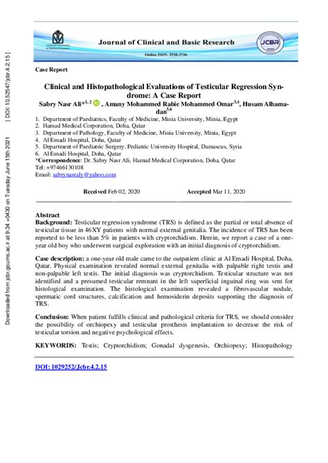 Pdf Clinical And Histopathological Evaluations Of Testicular Regression Syndrome A Case Report