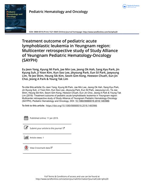 Pdf Treatment Outcome Of Pediatric Acute Lymphoblastic Leukemia In