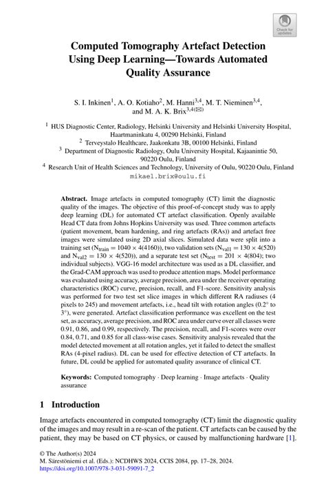 Pdf Computed Tomography Artefact Detection Using Deep Learning—towards Automated Quality Assurance