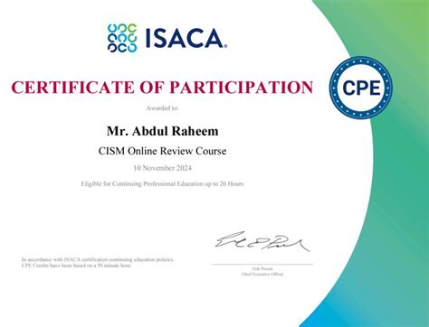 Abdul Raheem On Linkedin Happy To Say Ive Completed The Isaca Cism Online Training Course Where…