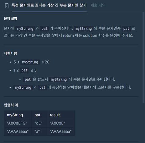 [프로그래머스] 특정 문자열로 끝나는 가장 긴 부분 문자열 찾기 javascript