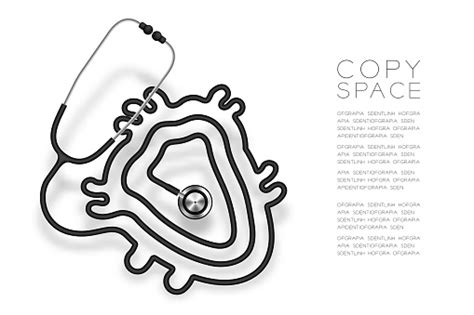 청진 기 케이블 블랙 컬러에서 만든 심장 모양 및 의료 과학 기관 개념 디자인 그림 복사 공간 벡터 Eps 10와 흰색 배경에 고립 건강 진단에 대한 스톡 벡터 아트 및