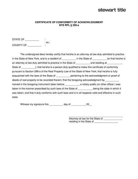 Certificate Of Conformity New York