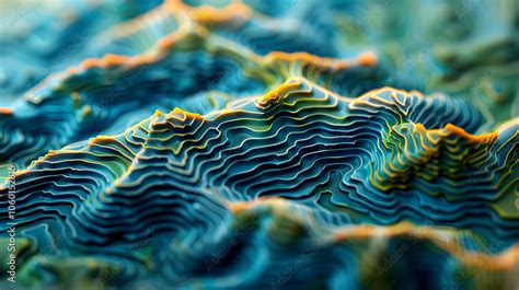 GIS Geodata Mapping Concept Featuring A Detailed Layered Terrain Model With Contour Lines And