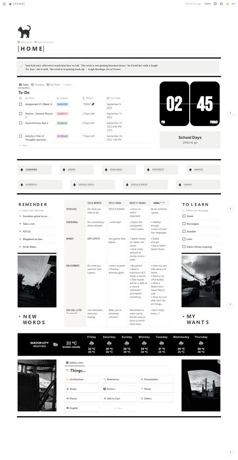 Daily Planner Template Black And White Notion
