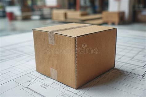 Cardboard Box On Technical Drawing Stock Image Image Of Industry