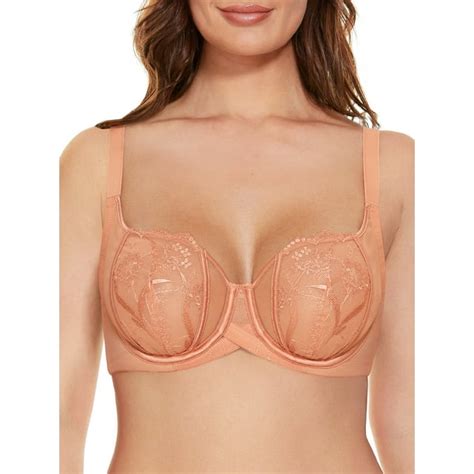 Deyllo Womens Sexy Lace Bra Plus Size Demi Sheer Mesh Balconette