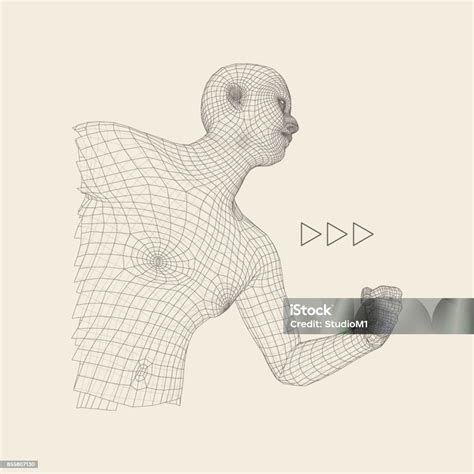 남자 다각형 디자인의 3d 모델입니다 기하학적 디자인입니다 사업 과학 및 기술 벡터 일러스트 레이 션입니다 3d 다각형 덮 음 피부입니다 인간의 다각형 몸입니다 인체 와이어