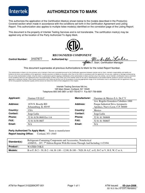 Certificado Etl Intertek Pdf