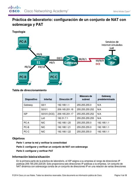 11226 Lab Configuring Dynamic And Static Nat Pdf Enrutador