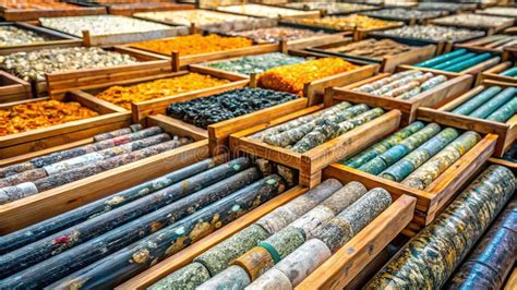 Precise Geological Logging Preparation A Closeup Look At Drill Core Samples Stored In Cardboard