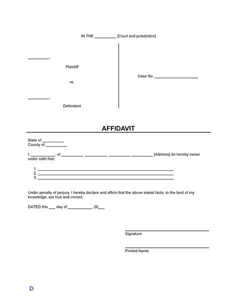 General Affidavit Template California