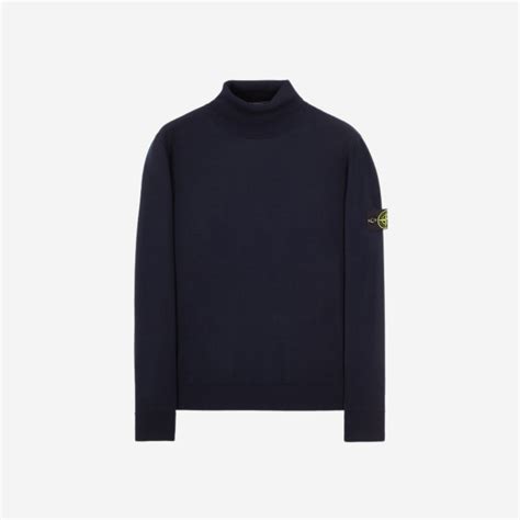 스톤 아일랜드 525c4 퓨어 라이트 울 폴로 넥 니트 네이비 블루 22fw Stone Island Kream