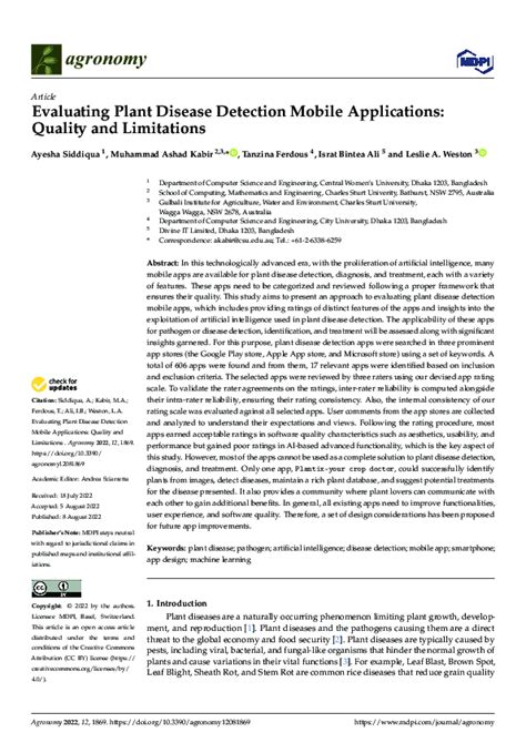 Pdf Evaluating Plant Disease Detection Mobile Applications Quality And Limitations