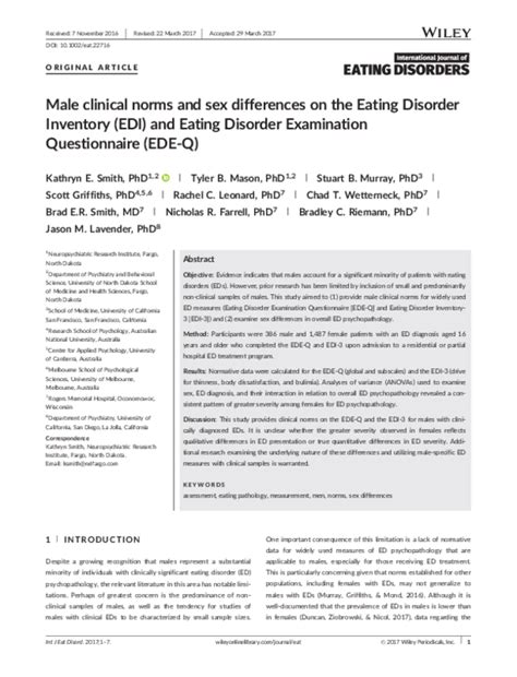 Pdf Male Clinical Norms And Sex Differences On The Eating Disorder