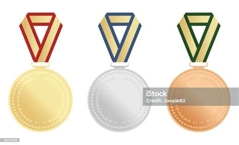 골드의 설정 실버 및 브론즈 흰색 바탕에 메달 수상 벡터 일러스트입니다 3위에 대한 스톡 벡터 아트 및 기타 이미지 3위 Championship Sport Set