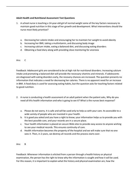 adult health and nutritional assessment test questions pdf brunner and suddarth s textbook of