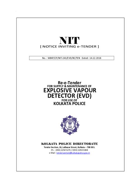 Fillable Online Explosive Vapour Detector Evd Kolkata Police Fax