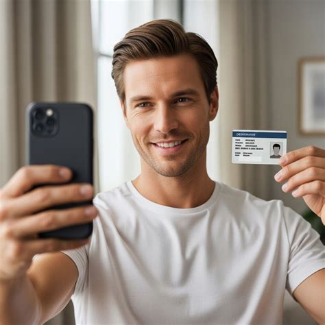 Caucasian Male Taking Selfie With Id In Brightly Lit Room Ai Art