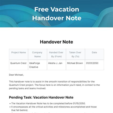 FREE Handover Note Templates Examples Edit Online Download Template Net