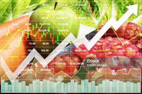 신선 과일 및 그래프 및 차트 성장 배경까지 야채 등 건강 식품에 대 한 성공적인 투자의 주식 금융 인덱스입니다 데이터에 대한 스톡 사진 및 기타 이미지 Istock