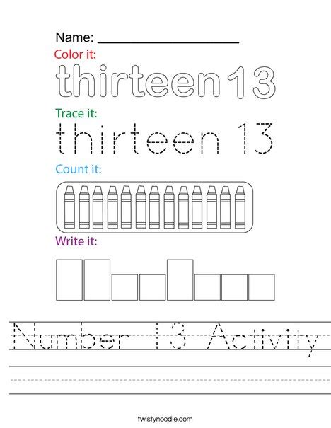 Number 13 Activity Worksheet Twisty Noodle