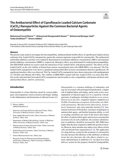 The Antibacterial Effect Of Ciprofloxacin Loaded Calcium Carbonate Caco3 Nanoparticles Against