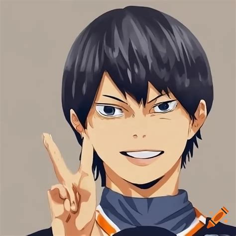 Tobio Kageyama From Haikyuu Smiling And Giving Peace Sign On Craiyon