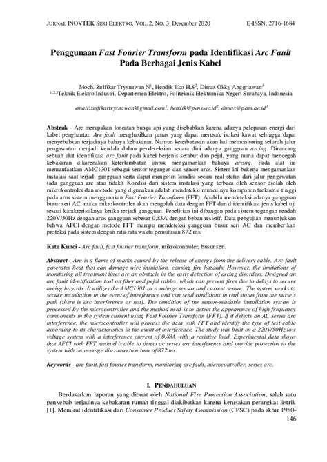 Pdf Penggunaan Fast Fourier Transform Pada Identifikasi Arc Fault Pada Berbagai Jenis Kabel