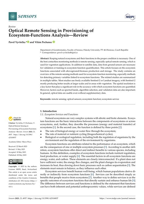 Pdf Optical Remote Sensing In Provisioning Of Ecosystem Functions Analysis Review