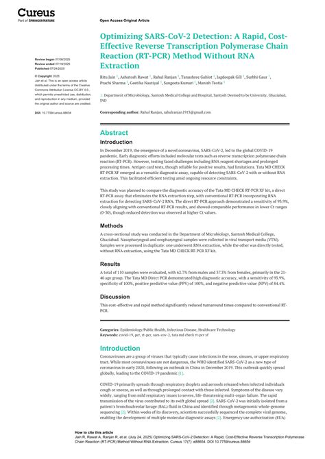 Pdf Optimizing Sars Cov 2 Detection A Rapid Cost Effective Reverse Transcription Polymerase