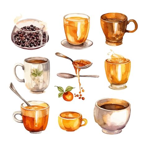 Aquarell Kaffee Clipart Set Im Vintage Stil Tasse Glas Tassen