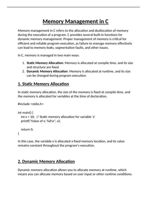 C Memory Management Dynamic Allocation And Pointers Explained Computer Science Stuvia Us