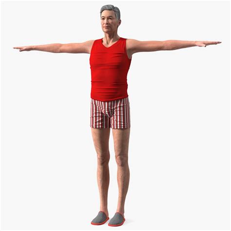 Asian Old Aged Man Underwear T Pose 3d Model 149 3ds Blend C4d