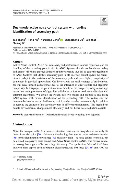 Dual Mode Active Noise Control System With On Line Identification Of Secondary Path Request Pdf