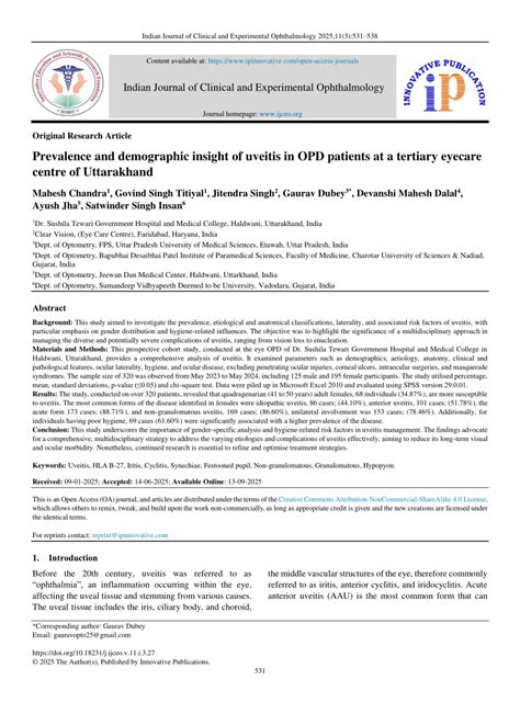 Pdf Prevalence And Demographic Insight Of Uveitis In Opd Patients At