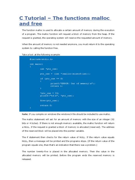 Function Malloc And Free Download Free Pdf Computer Programming