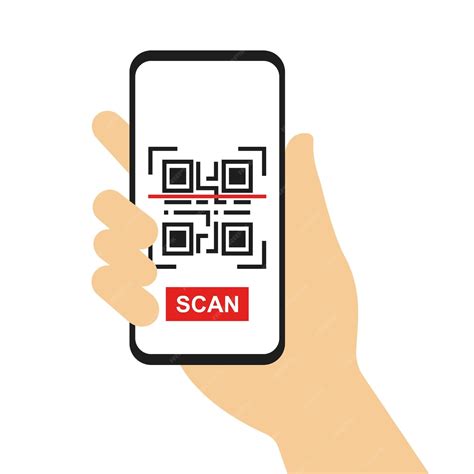 손에 Qr 코드가 있는 스마트폰 Qr 코드 스캔 휴대 전화의 바코드 Qrcode 스캔 프리미엄 벡터