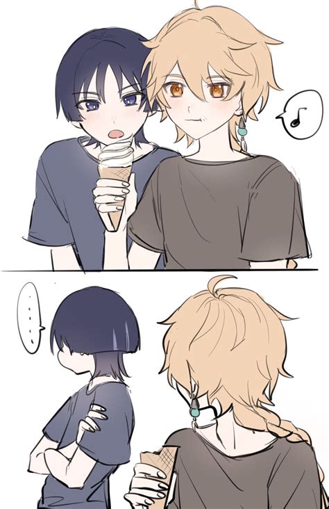 Aether And Scaramouche Genshin Impact Drawn By Yknk Danbooru