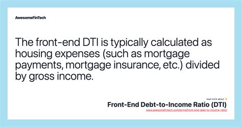 Front End Debt To Income Ratio DTI AwesomeFinTech Blog