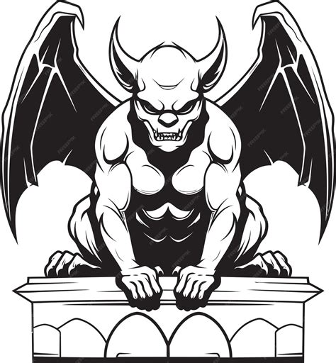 Gothic Guardian Vector Graphics Depicting Gargoyle Full Body Statue