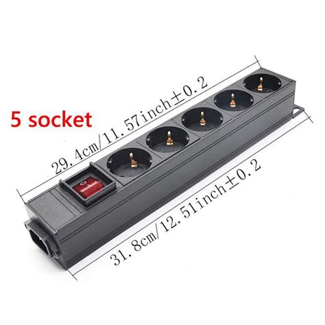 Aluminum Alloy Power Strip Pdu Distribution Unit 5 Ways Eu German Socket Outlets Iec C14 Input