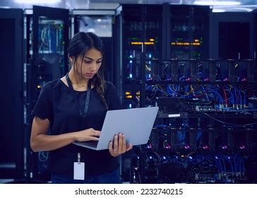 Female Technician Using Laptop Server Room Stock Photo 2232740215 Shutterstock