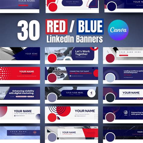 Minimalist Linkedin Header Banner Template Red Blue Editable Canva