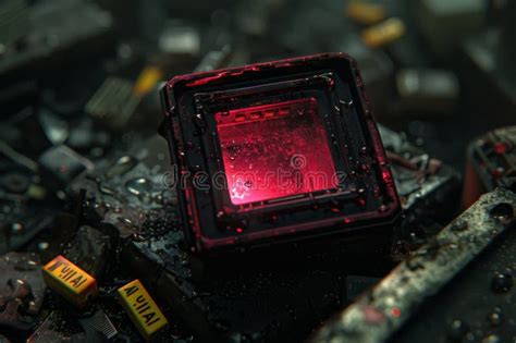 Ai Microchip With Red Neon Lights Futuristic Tech Hardware Advanced Electronic Components