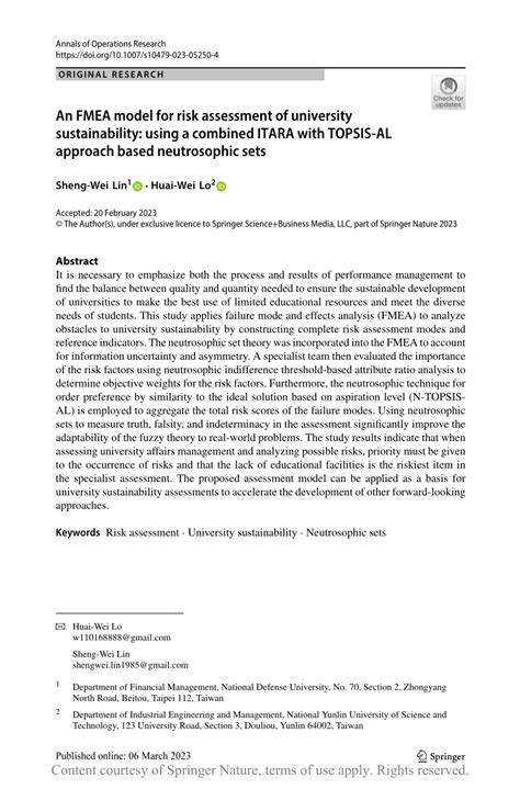An Fmea Model For Risk Assessment Of University Sustainability Using A Combined Itara With