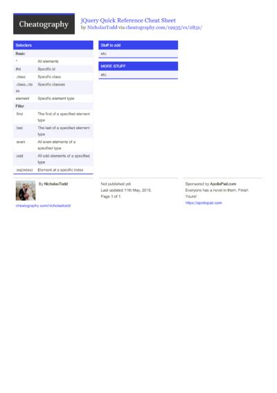25 Jquery Cheat Sheets Cheat Sheets For Every Occasion