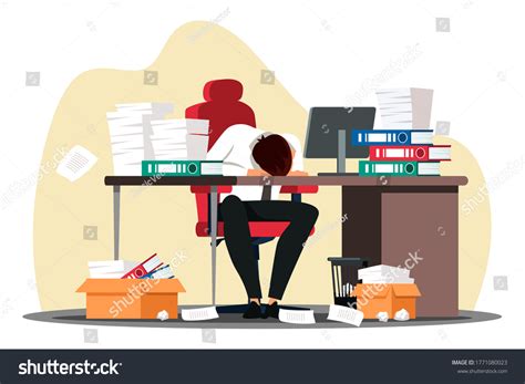 Vector Overworked Employee Sleeping Front Computer Stock Vector Royalty Free 1771080023